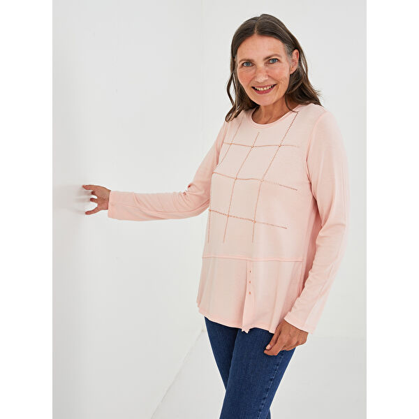 LCW GRACE Bisiklet Yaka Taş Baskılı Uzun Kollu Viskon Kadın Bluz