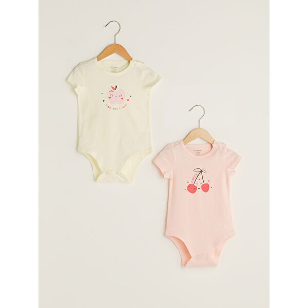 Bisiklet Yaka Kısa Kol Baskılı Kız Bebek Çıtçıtlı Body 2'li