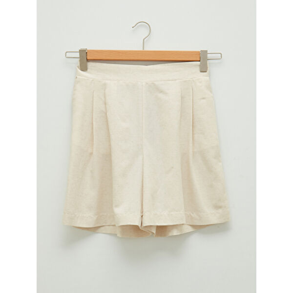 LCW BASIC Beli Lastikli Düz Cep Detaylı Keten Karışımlı Kumaş Kadın Bermuda Şort