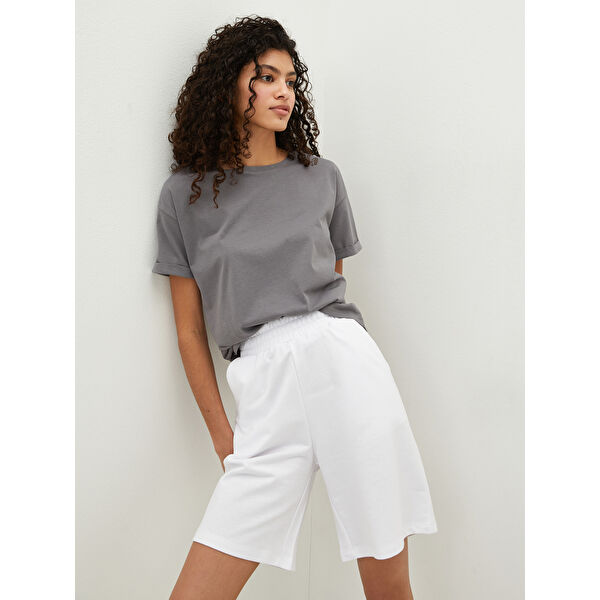 Beli Lastikli Düz Cep Detaylı Kadın Bermuda Şort
