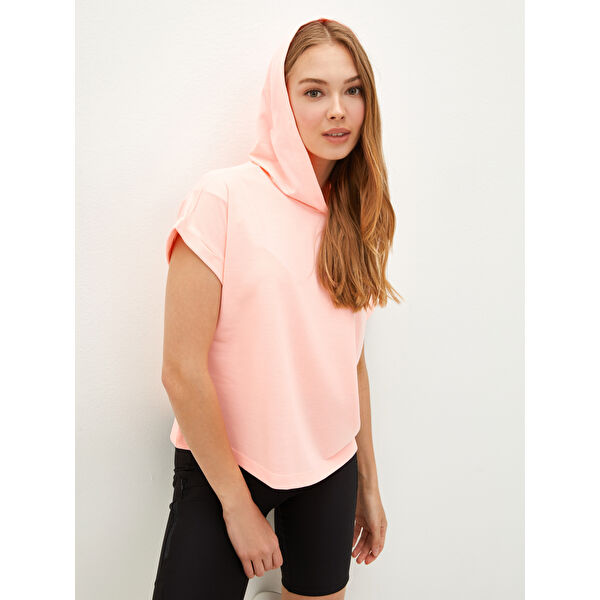 LCW ACTIVE Kapüşon Yaka Düz Kısa Kollu Kadın Spor Tişört