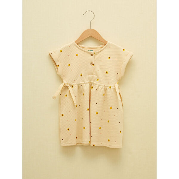 Bisiklet Yaka Organik Pamuklu Desenli Kız Bebek Elbise Bisiklet Yaka Organik Pamuklu Desenli Kız Bebek Elbise