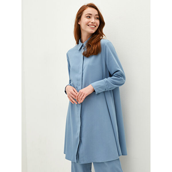 MODEST Gömlek Yaka Düz Uzun Kollu Tencel Kumaş Kadın Tunik