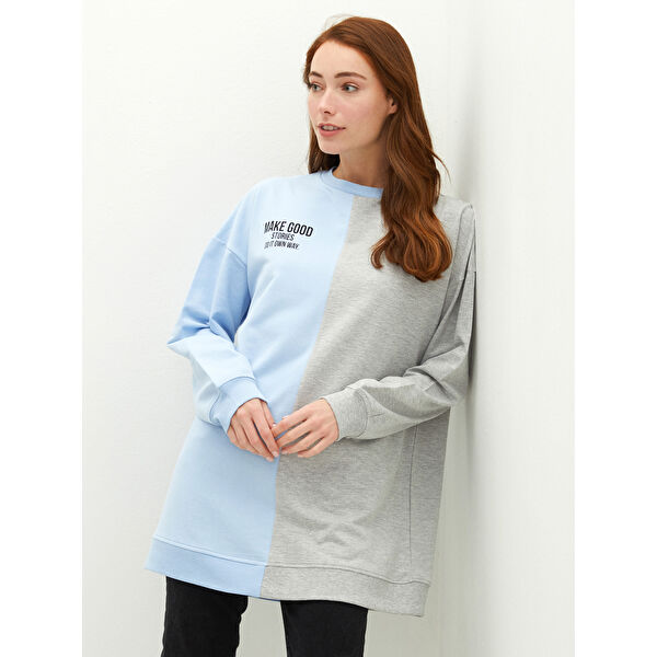 MODEST Bisiklet Yaka Renk Bloklu Uzun Kollu Kadın Tunik