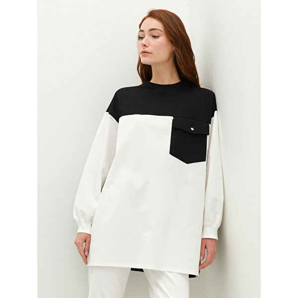 MODEST Bisiklet Yaka Renk Bloklu Uzun Kollu Kadın Tunik