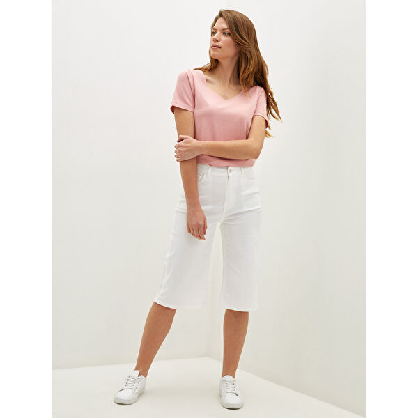 LCW CLASSIC Yüksek Bel Slim Fit Cep Detaylı Kadın Rodeo Jean Capri