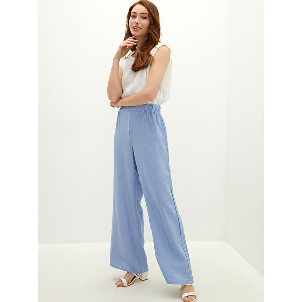 Yüksek Bel Geniş Paça Çizgili Kadın Pantolon