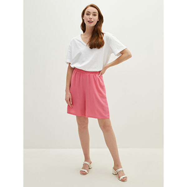 Beli Lastikli Düz Cep Detaylı Viskon Kadın Şort