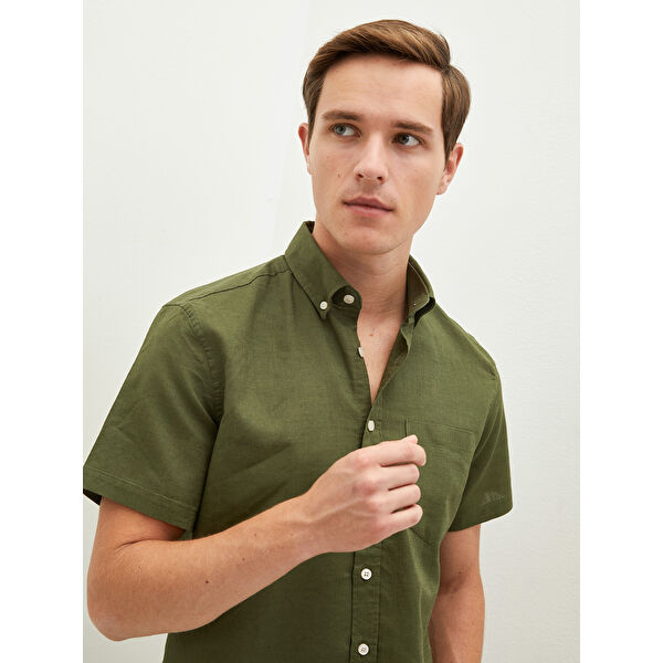 LCW BASIC Regular Fit Kısa Kollu Keten Erkek Gömlek LCW BASIC Regular Fit Kısa Kollu Keten Erkek Gömlek