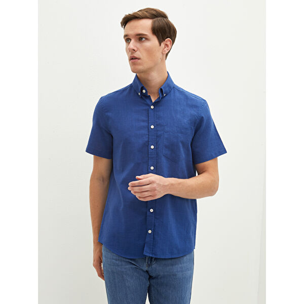 LCW BASIC Regular Fit Kısa Kollu Keten Erkek Gömlek LCW BASIC Regular Fit Kısa Kollu Keten Erkek Gömlek