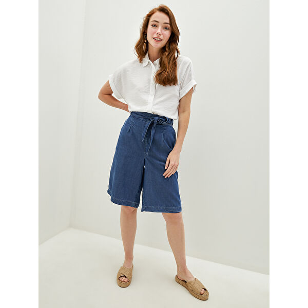 Beli Lastikli Cep Detaylı Tencel Kumaş Kadın Jean Capri Beli Lastikli Cep Detaylı Tencel Kumaş Kadın Jean Capri