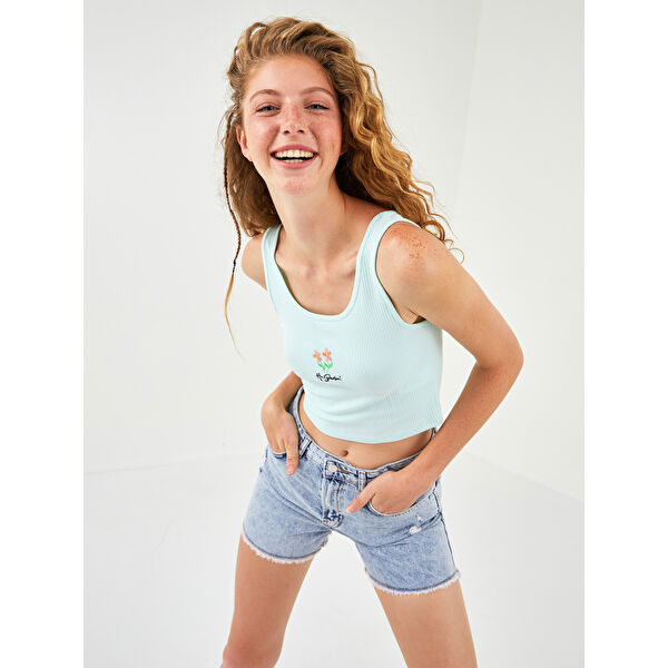 XSIDE U Yaka Nakışlı Askılı Kaşkorse Kumaş Kadın Atlet