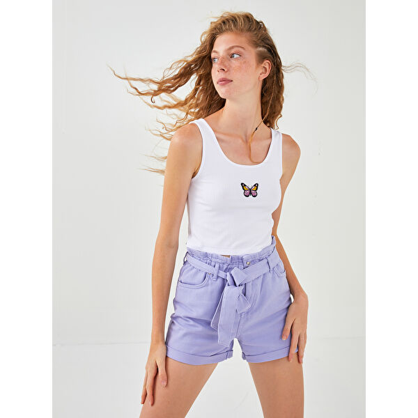 XSIDE U Yaka Kelebek Nakışlı Crop Kadın Atlet