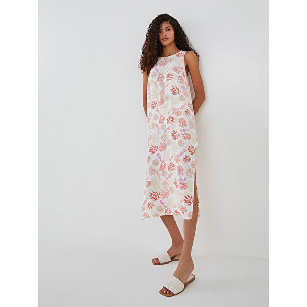 LCW CASUAL Bisiklet Yaka Kolsuz Desenli Maroken Kumaş Kadın Elbise LCW CASUAL Bisiklet Yaka Kolsuz Desenli Maroken Kumaş Kadın Elbise