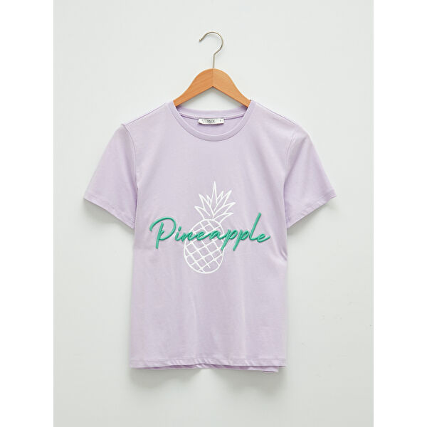 XSIDE Bisiklet Yaka Nakışlı Kısa Kollu Pamuklu Kadın Tişört