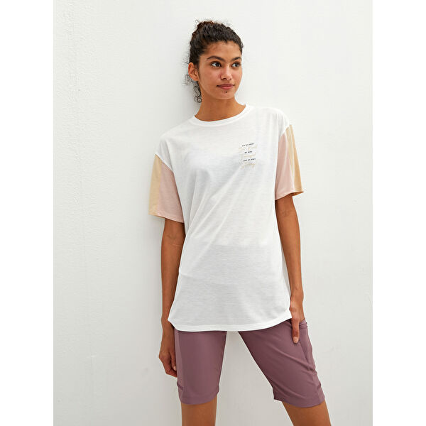 LCW ACTIVE Bisiklet Yaka Baskılı Kısa Kollu Kadın Spor Tişört