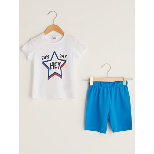 Bisiklet Yaka Kısa Kollu Baskılı Erkek Bebek Tişört ve Şort 2'li Takım