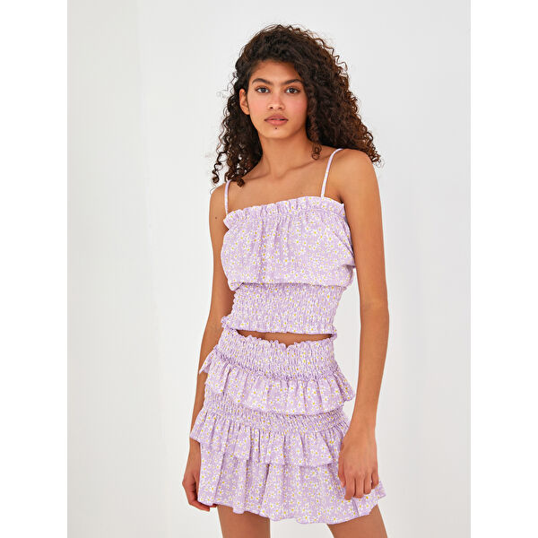 LCW LIMITED Straplez Yaka Askılı Çiçekli Krinkle Kumaş Kadın Bluz