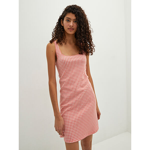 LCW LIMITED Kare Yaka Kolsuz Ekose Kadın Elbise