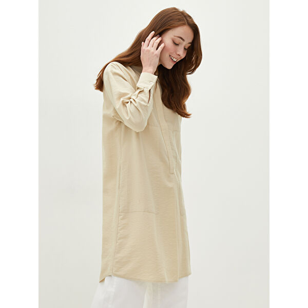 MODEST Gömlek Yaka Düz Uzun Kollu Viskon Corn Kumaş Oversize Kadın Tunik MODEST Gömlek Yaka Düz Uzun Kollu Viskon Corn Kumaş Oversize Kadın Tunik