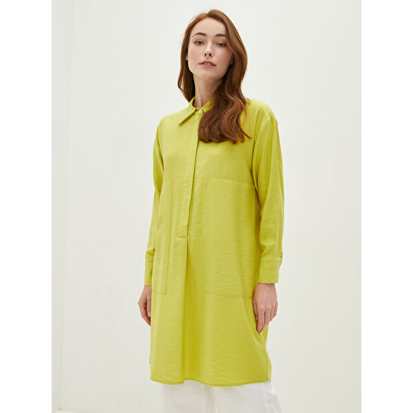 MODEST Gömlek Yaka Düz Uzun Kollu Viskon Corn Kumaş Oversize Kadın Tunik MODEST Gömlek Yaka Düz Uzun Kollu Viskon Corn Kumaş Oversize Kadın Tunik