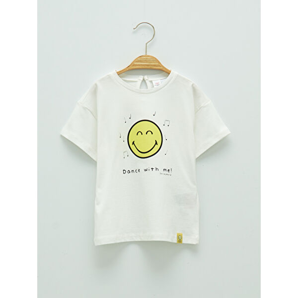 Bisiklet Yaka Kısa Kollu Smiley Baskılı Kız Bebek Tişört Bisiklet Yaka Kısa Kollu Smiley Baskılı Kız Bebek Tişört