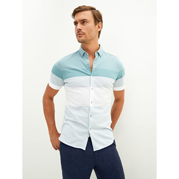 LCW VISION Slim Fit Kısa Kollu Renk Bloklu Erkek Gömlek LCW VISION Slim Fit Kısa Kollu Renk Bloklu Erkek Gömlek
