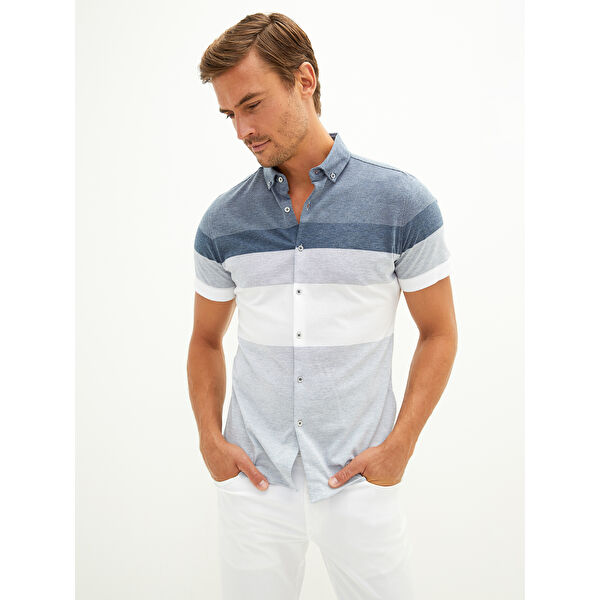 LCW VISION Slim Fit Kısa Kollu Renk Bloklu Erkek Gömlek LCW VISION Slim Fit Kısa Kollu Renk Bloklu Erkek Gömlek