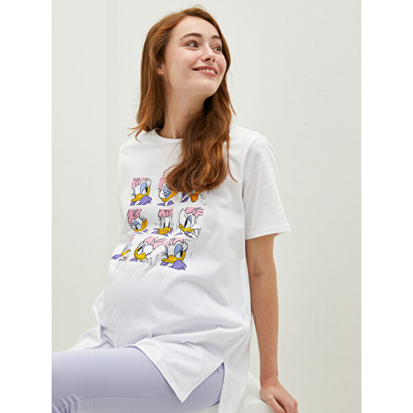 Bisiklet Yaka Daisy Duck Baskılı Kısa Kollu Hamile Tişört