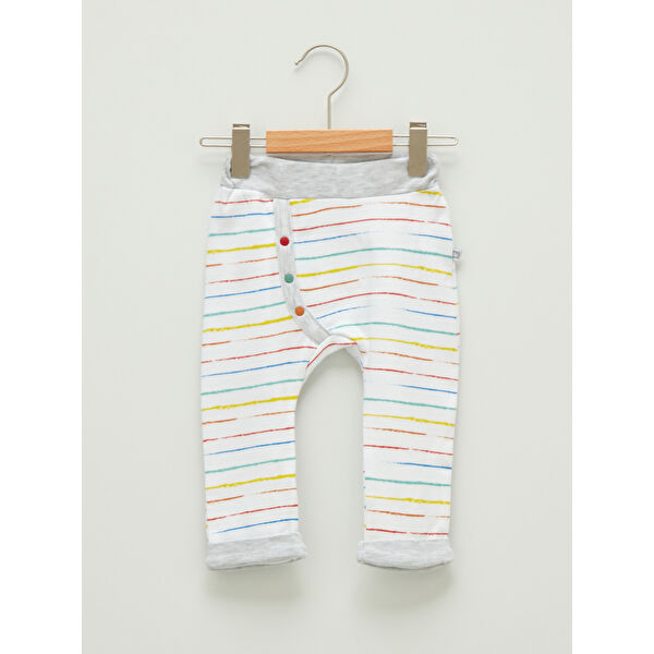 Çizgili Düğme Detaylı Pamuklu Erkek Bebek Pantolon