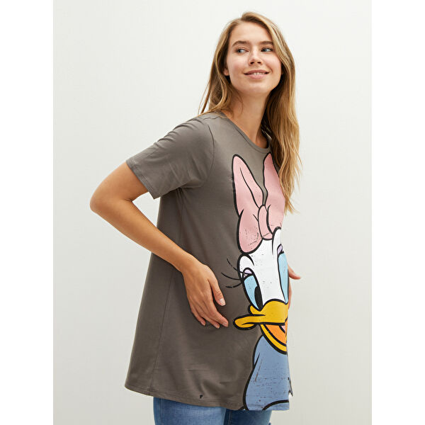 Bisiklet Yaka Daisy Duck Baskılı Kısa Kollu Pamuklu Hamile Tişört