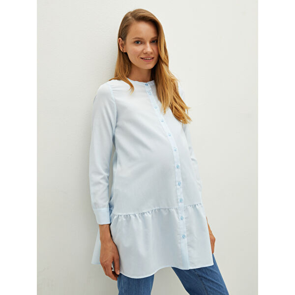 Hakim Yaka Düz Uzun Kollu Poplin Hamile Tunik