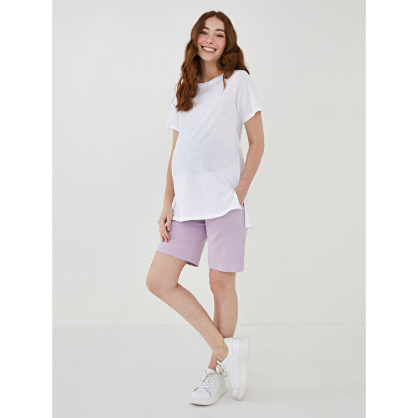 Beli Lastikli Düz Cep Detaylı Hamile Bermuda Şort