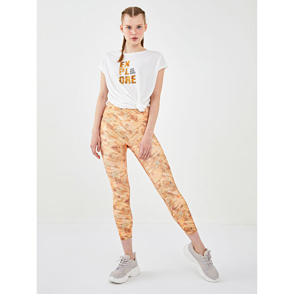 LCW ACTIVE Beli Lastikli Desenli Kadın Spor Tayt