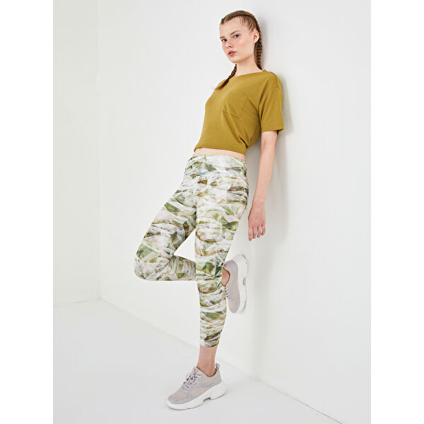 LCW ACTIVE Beli Lastikli Desenli Kadın Spor Tayt