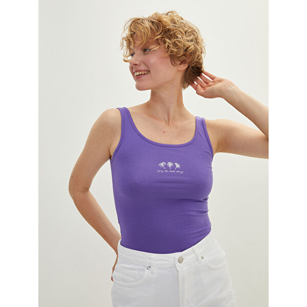 U Yaka Baskılı Kadın Atlet