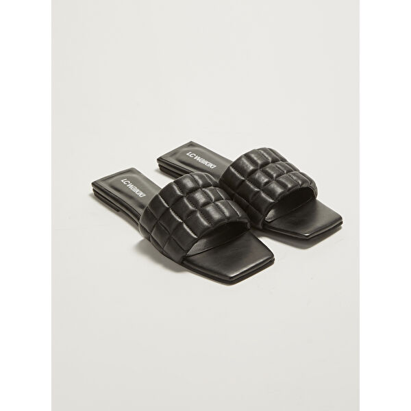 Deri Görünümlü Tek Bantlı Kadın Terlik