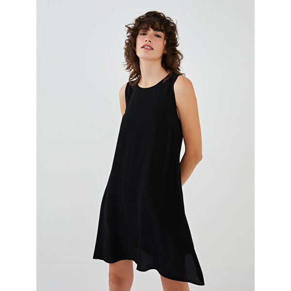 Bisiklet Yaka Düz Kolsuz A Kesim Viskon Kadın Elbise