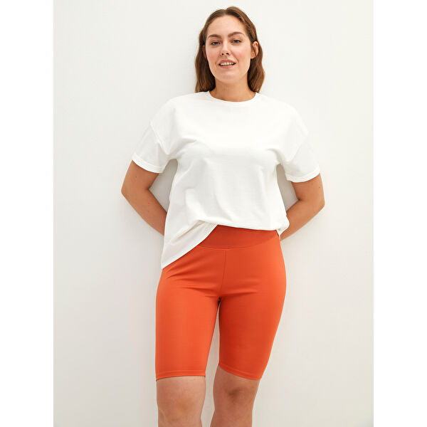 Büyük Beden Beli Lastikli Düz Kadın Biker Tayt