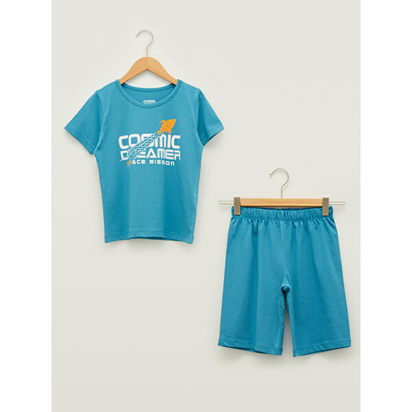 Bisiklet Yaka Baskılı Kısa Kollu Erkek Çocuk Şortlu Pijama Takımı Bisiklet Yaka Baskılı Kısa Kollu Erkek Çocuk Şortlu Pijama Takımı