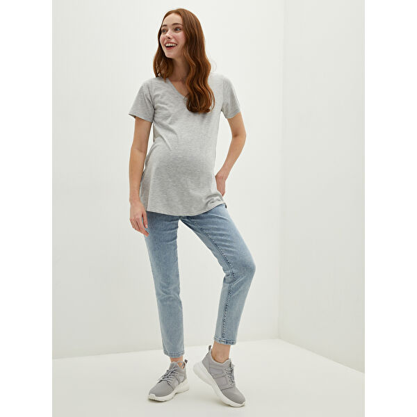 Karın Panelli Düz Cep Detaylı Hamile Rodeo Jean Pantolon