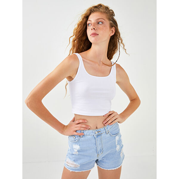 XSIDE U Yaka Askılı Düz Crop Pamuklu Kadın Atlet