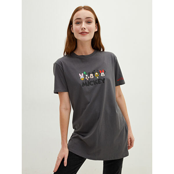 MODEST Bisiklet Yaka Mickey ve Arkadaşları Baskılı Kısa Kollu Pamuklu Kadın Tunik