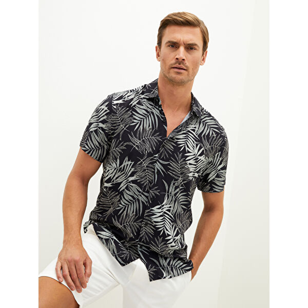 LCW VISION Slim Fit Kısa Kollu Desenli Viskon Erkek Gömlek