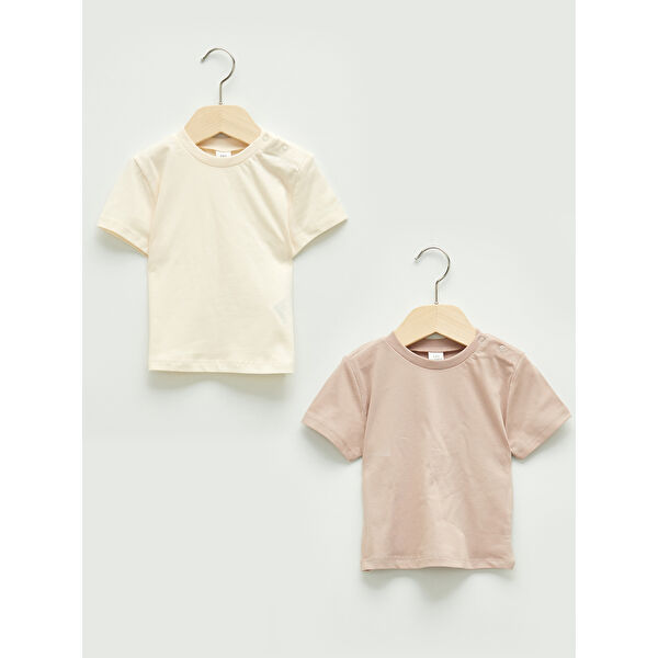 Bisiklet Yaka Kısa Kollu Basic Pamuklu Erkek Bebek Tişört 2'li