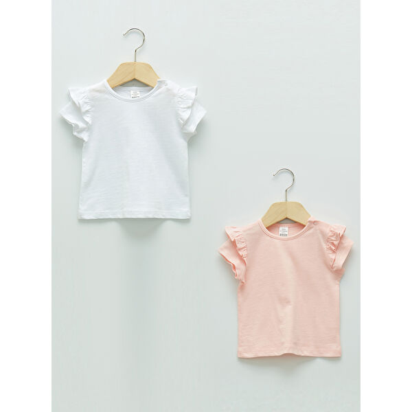 Bisiklet Yaka Kısa Kollu Basic Pamuklu Kız Bebek Tişört 2'li Bisiklet Yaka Kısa Kollu Basic Pamuklu Kız Bebek Tişört 2'li