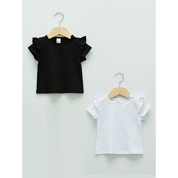 Bisiklet Yaka Kısa Kollu Basic Pamuklu Kız Bebek Tişört 2'li Bisiklet Yaka Kısa Kollu Basic Pamuklu Kız Bebek Tişört 2'li