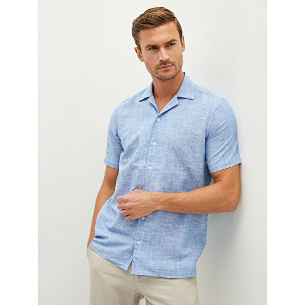LCW BASIC Regular Fit Kısa Kollu Keten Erkek Gömlek LCW BASIC Regular Fit Kısa Kollu Keten Erkek Gömlek
