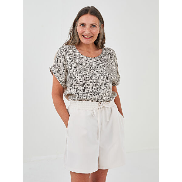 LCW GRACE Bisiklet Yaka Puantiyeli Kısa Kollu Tencel Kumaş Kadın Bluz