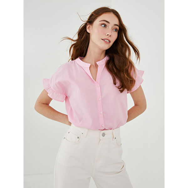 LCW CLASSIC Hakim Yaka Düz Kısa Kollu Vual Kumaş Kadın Gömlek LCW CLASSIC Hakim Yaka Düz Kısa Kollu Vual Kumaş Kadın Gömlek